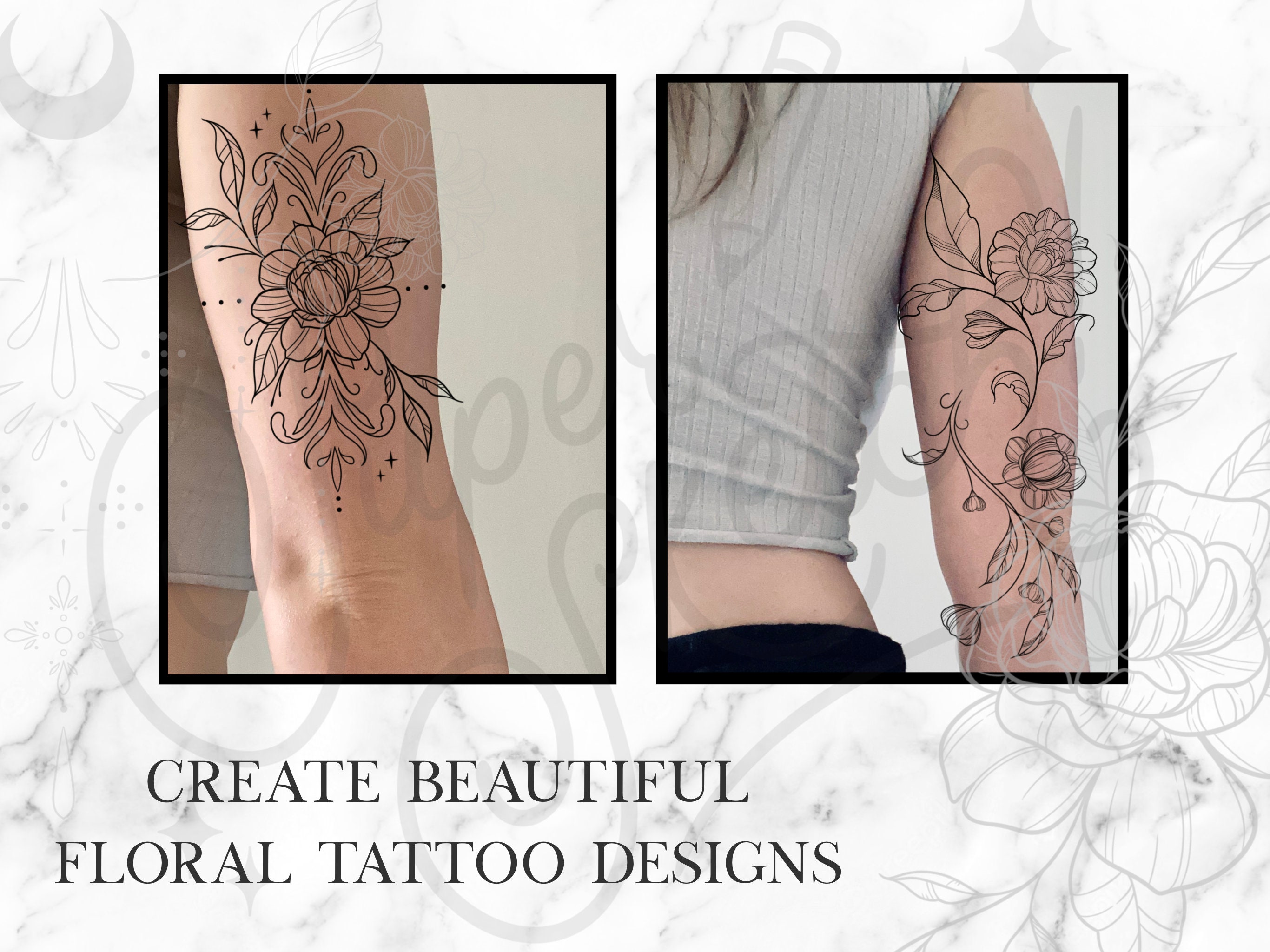 50 Floral Ornamental Tattoo Procreate Brushes | Floral Decorative ...