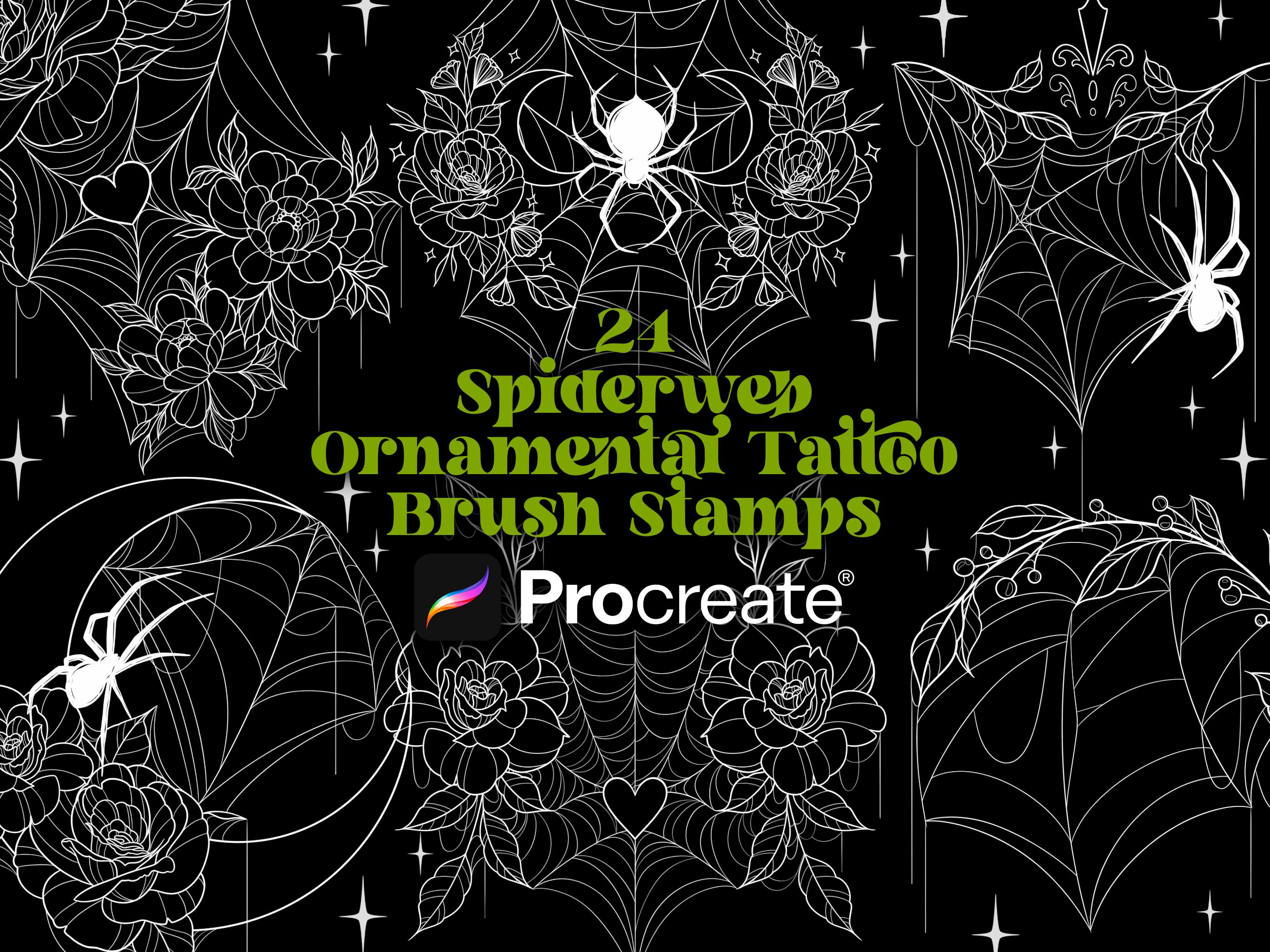 24 Spiderweb Ornamental Tattoo Designs Procreate Brushes Stamps ...