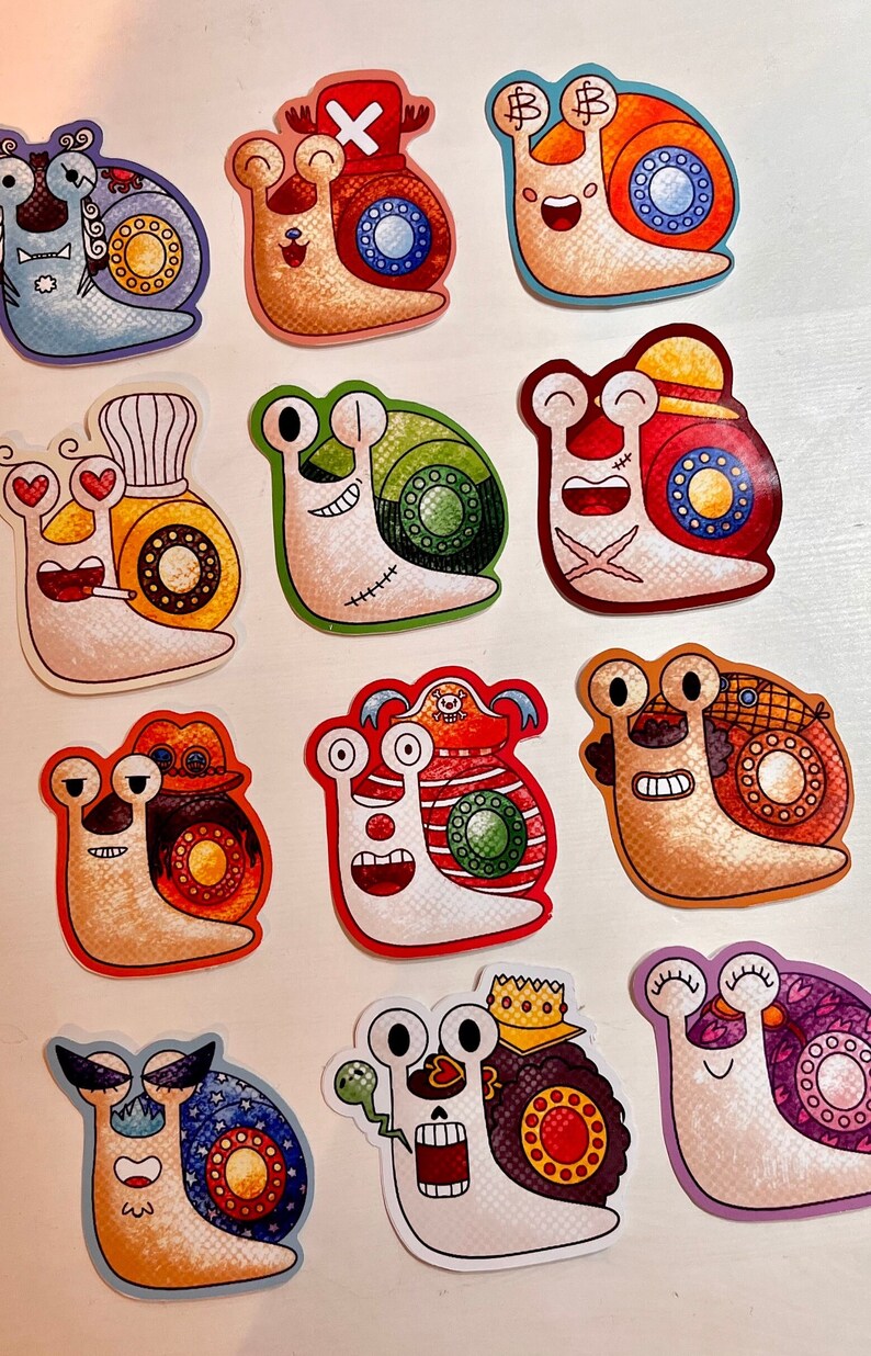 Snails One Piece Set Stickers, Cute Stickers, Set of 12 Stickers of One ...