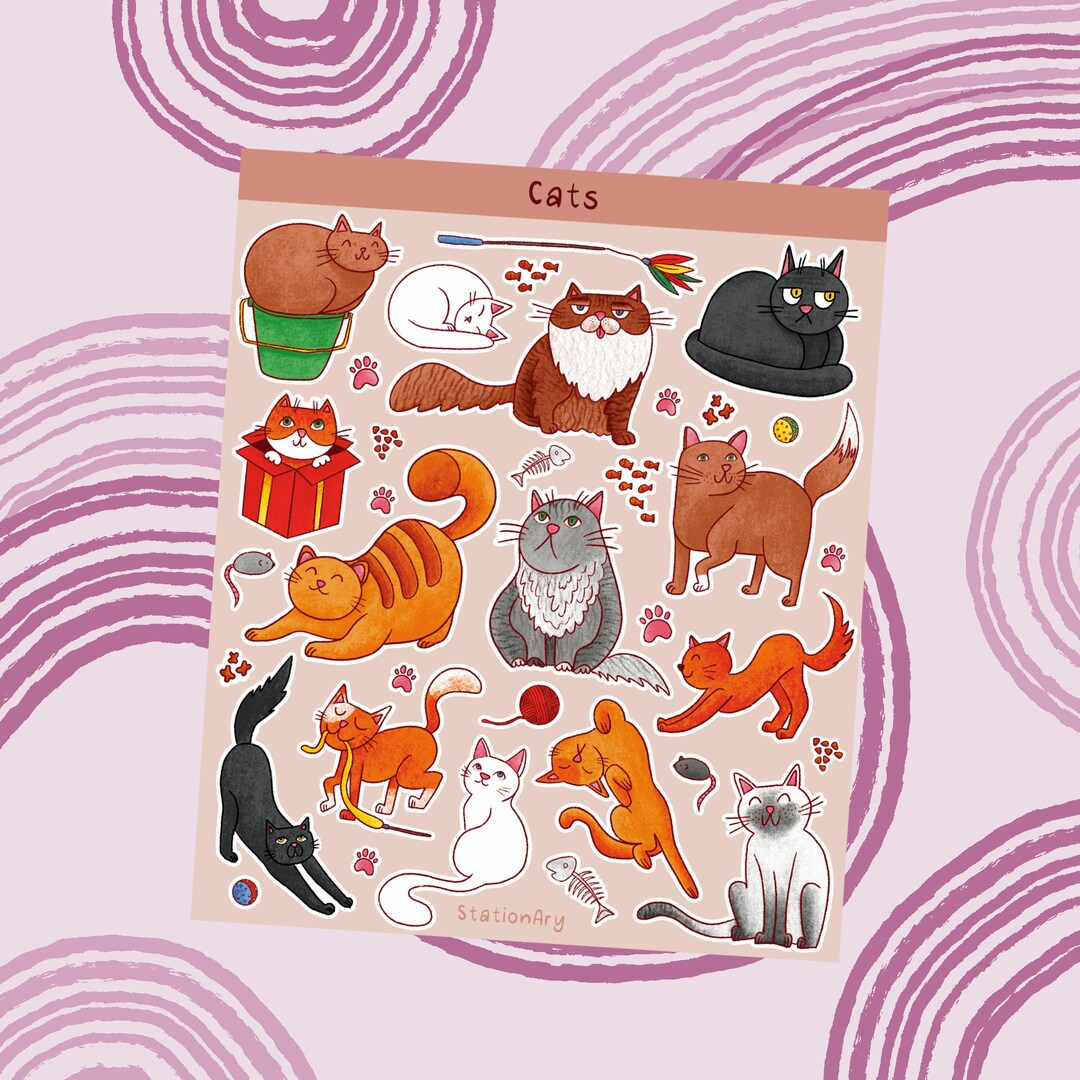 Cats Stickers Sheet, Cute Cats, Cat Sticker Sheet, Bullet Journal - Etsy