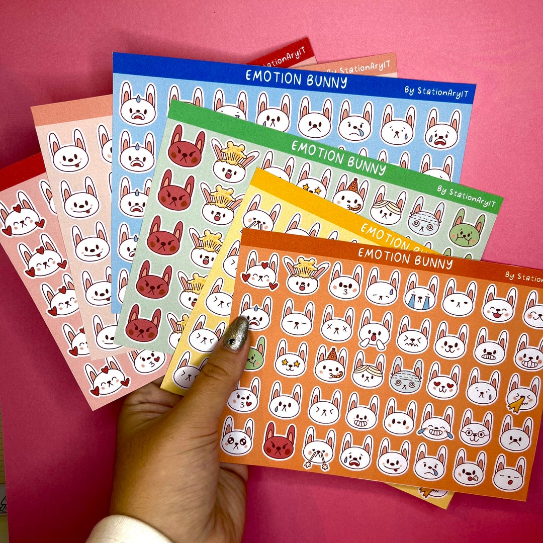 Emotion Bunny Sticker Sheet, Emoji Rabbit, Bullet Journal, Planner ...