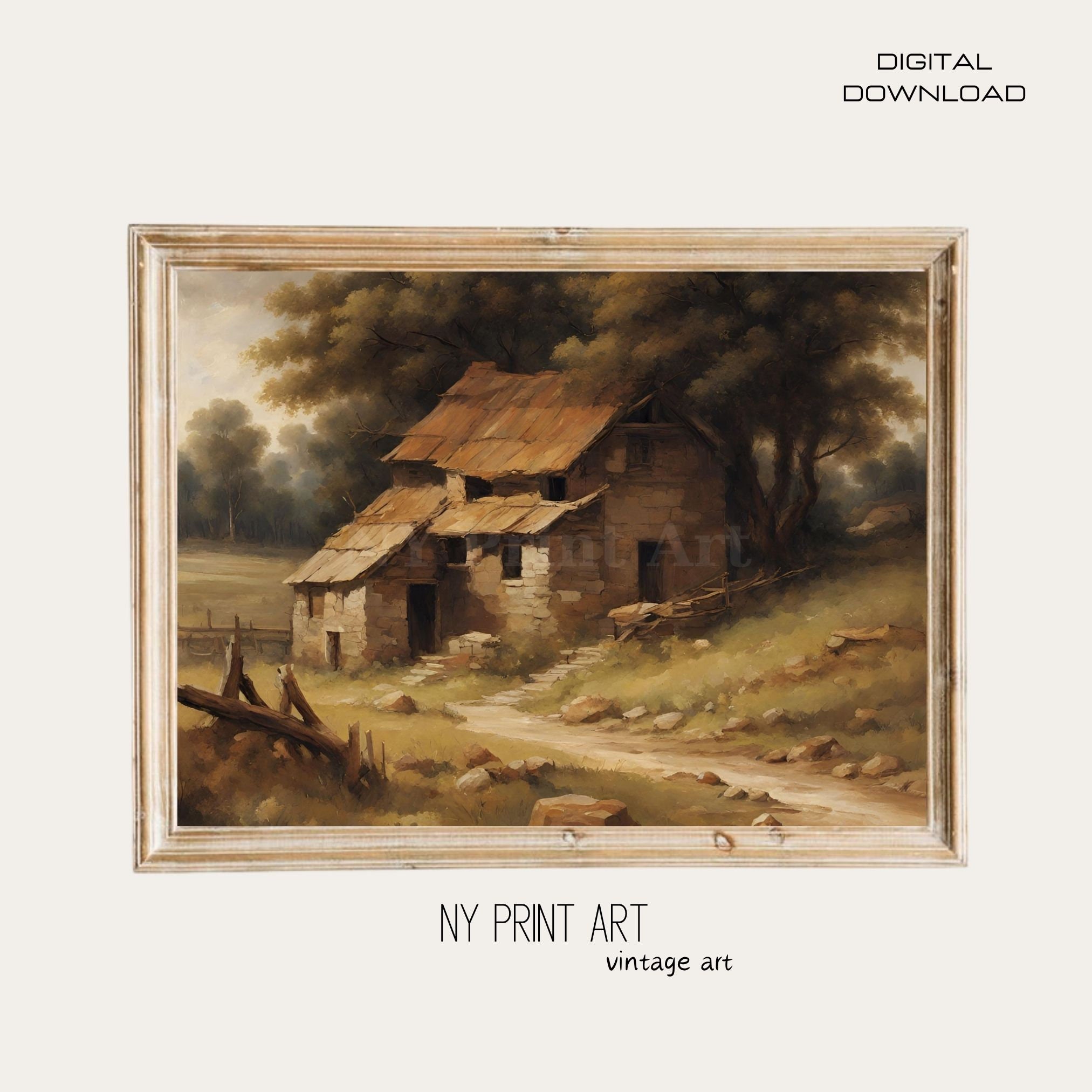 PRINTABLE Landscape Art, Vintage Landscape Painting, Rustic Wall Art ...