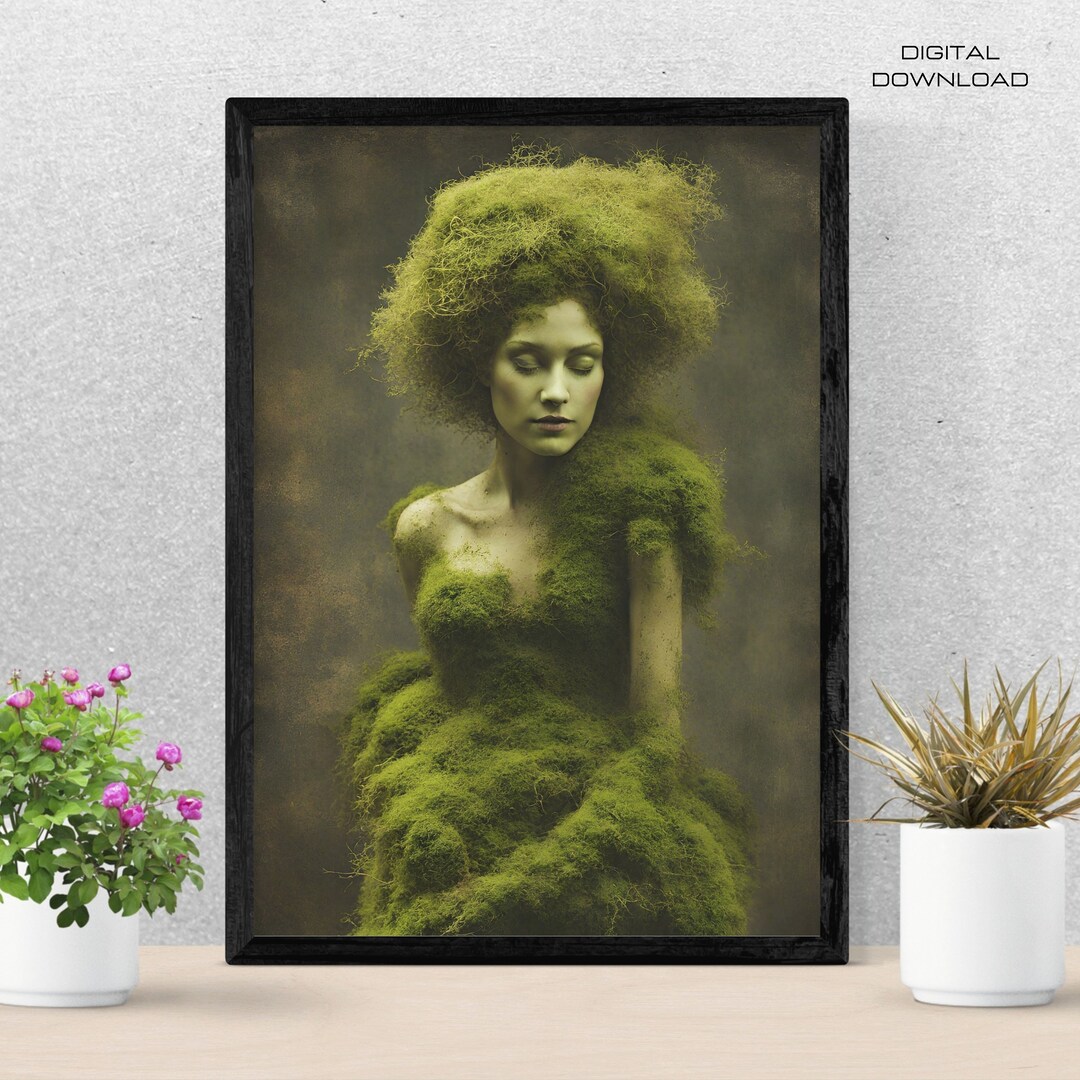 Moss Woman Wall Art, Moss Plant Print Art, Printable Plant Wall Art ...