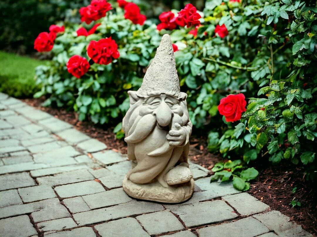 Stone Standing Gnome Statue Laughing Gnome With Beard Figure Outdoor ...