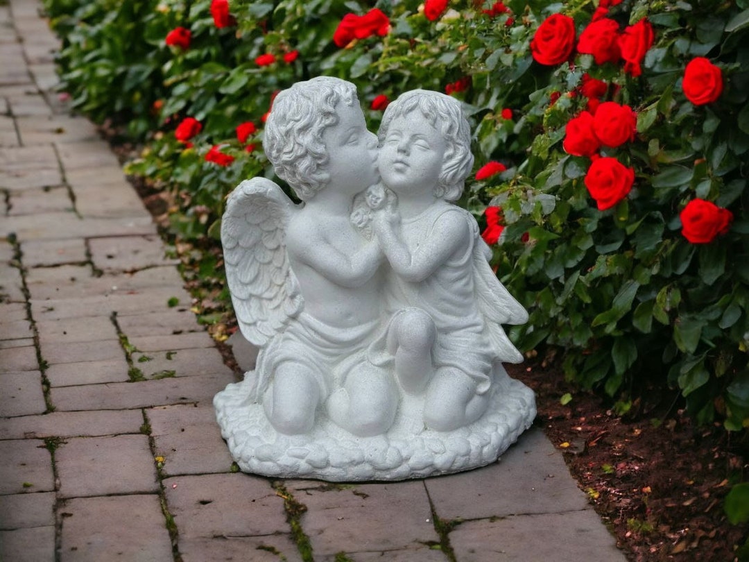 Kissing Girls Statue Kneeling Angels Figure Two Angel Girls on Knee ...