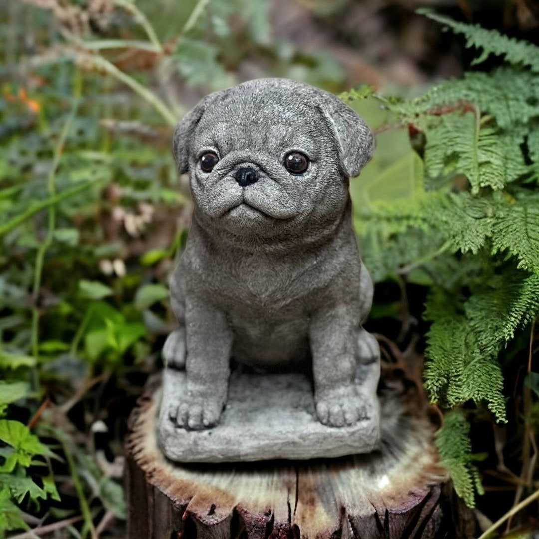 Concrete Pug Statue Sitting Pug on Basement Figure Outdoor Dog Memorial ...