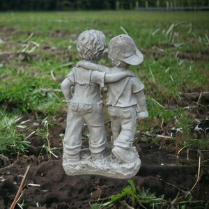 Two Boys With Baseball Sculpture Garden Kids Outdoor Statue Stone ...