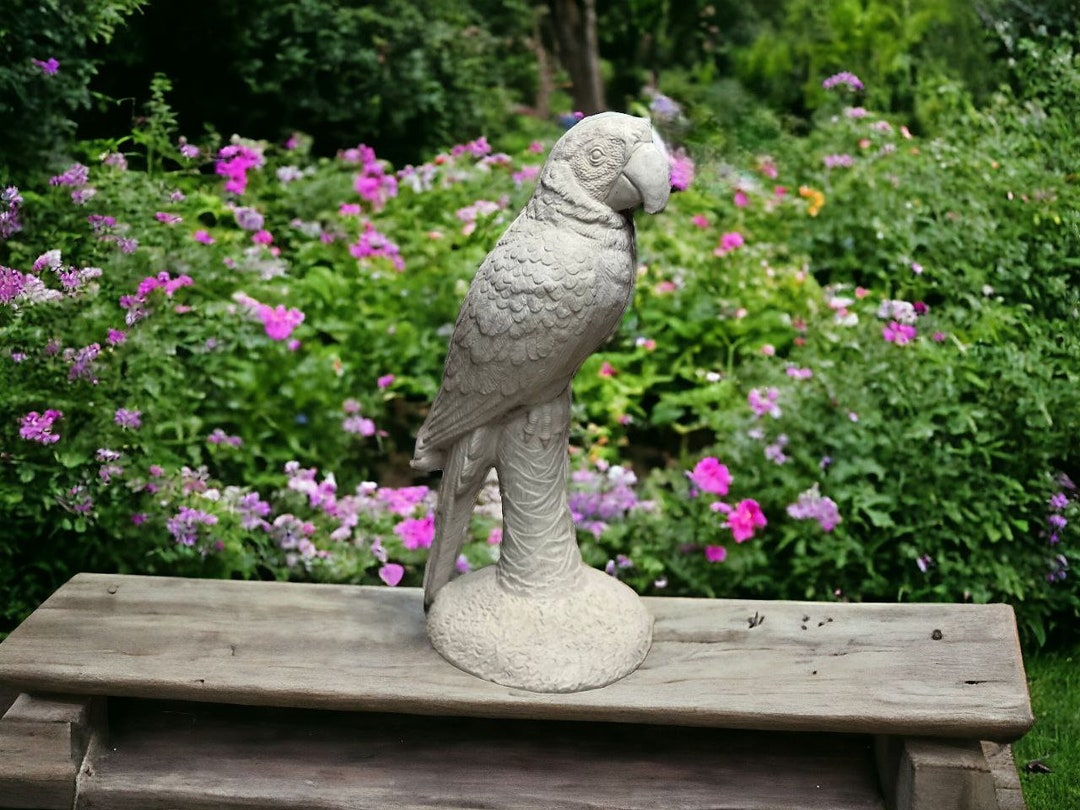 Concrete Parrot on Stump Statue Detailed Wild Parrot on Free Figurine ...