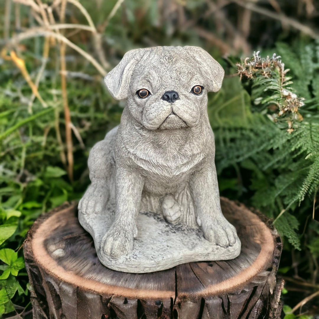 Pug Sitting on Base Statue Detailed Pug Puppy Figure Outdoor - Etsy