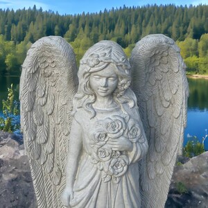 Tall Girl Angel With Flowers Garden Statue Praying Angel Stone ...