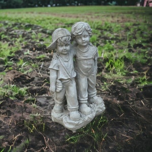 Two Boys With Baseball Sculpture Garden Kids Outdoor Statue Stone ...