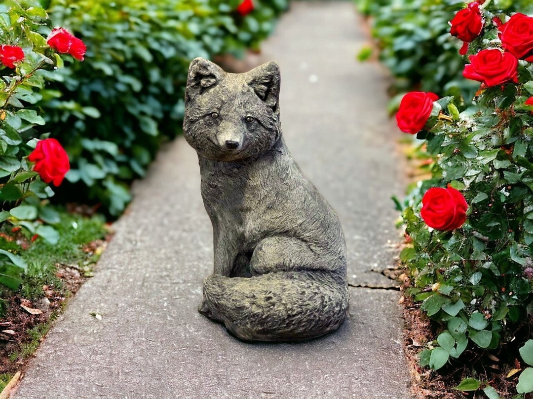 Massive Fox With Bushy Tail Statue Sitting Wild Animal Figurine Garden ...