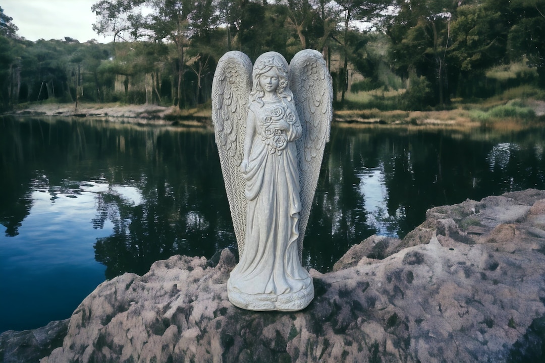 Tall Girl Angel With Flowers Garden Statue Praying Angel Stone ...