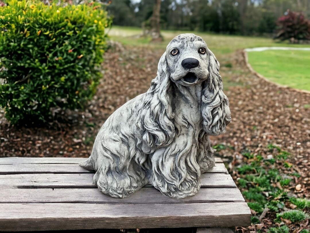 Concrete Cocker Spaniel Dog Sculpture Sitting Cocker Spaniel Memorial ...