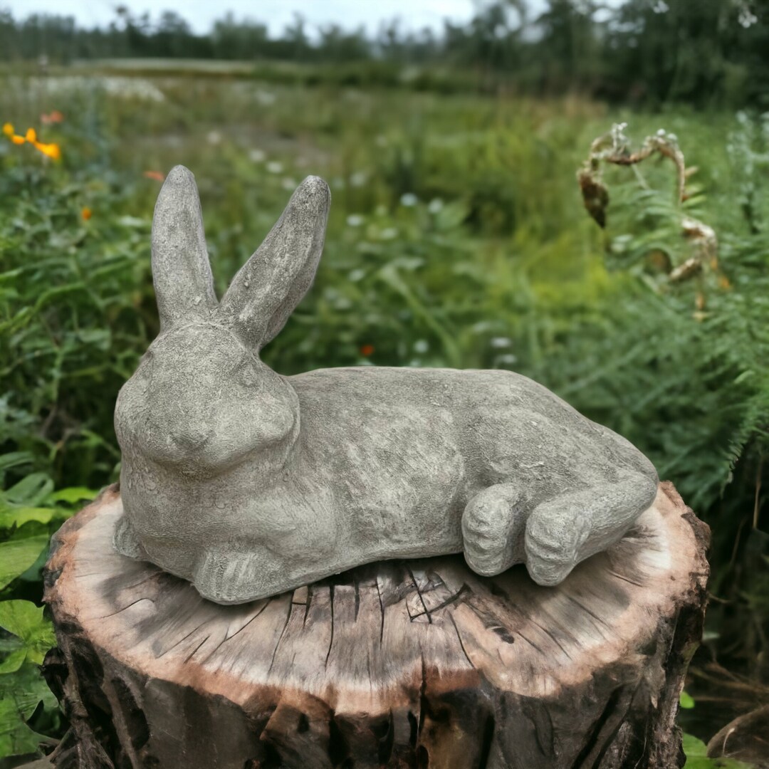 Laying Rabbit Statue Concrete Rabbit With Ears Split Figurine Detailed ...