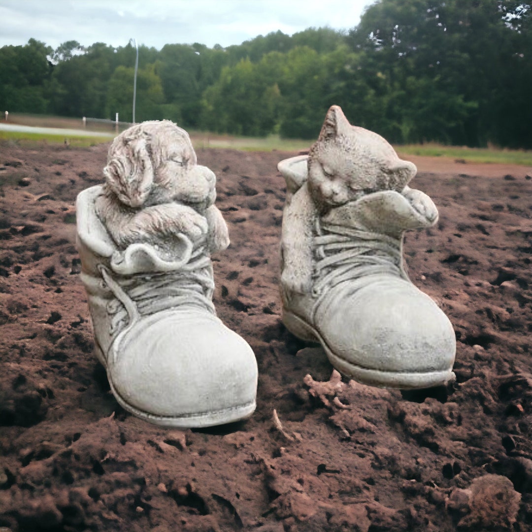Sleeping Pets in Boots Statue Outdoor Resting Cat and Dog - Etsy