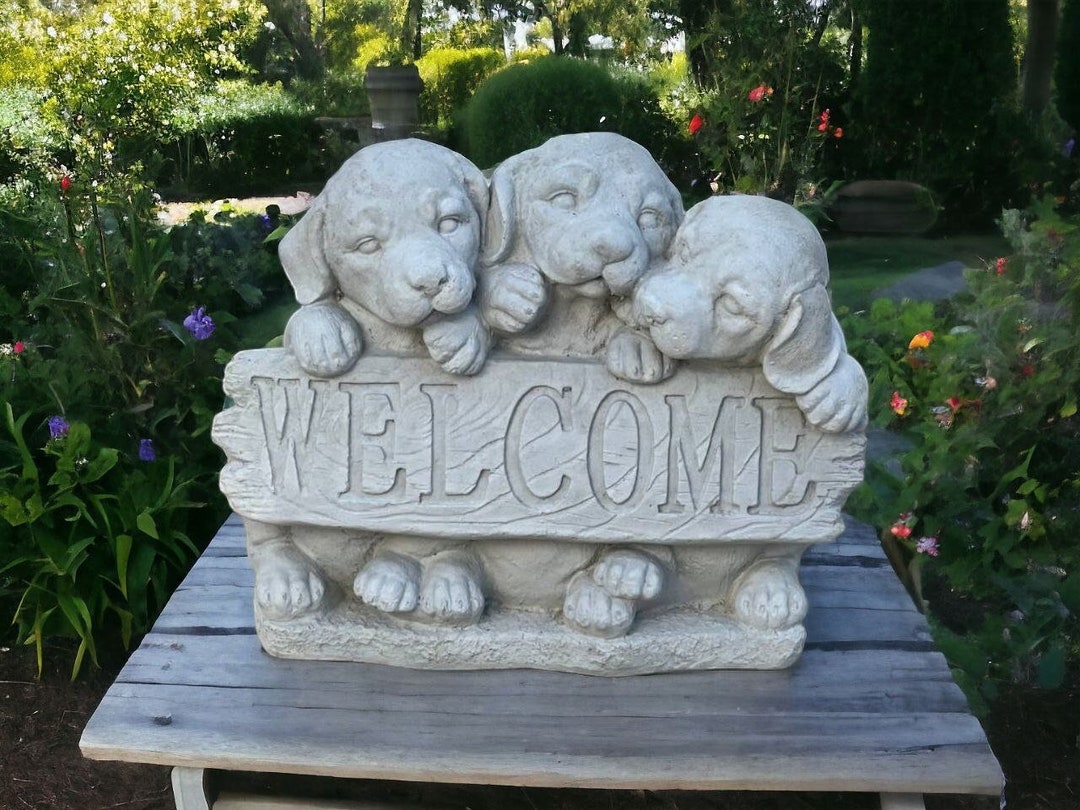 Welcome Sculpture With Puppies Three Dogs With Welcome Statue Front ...