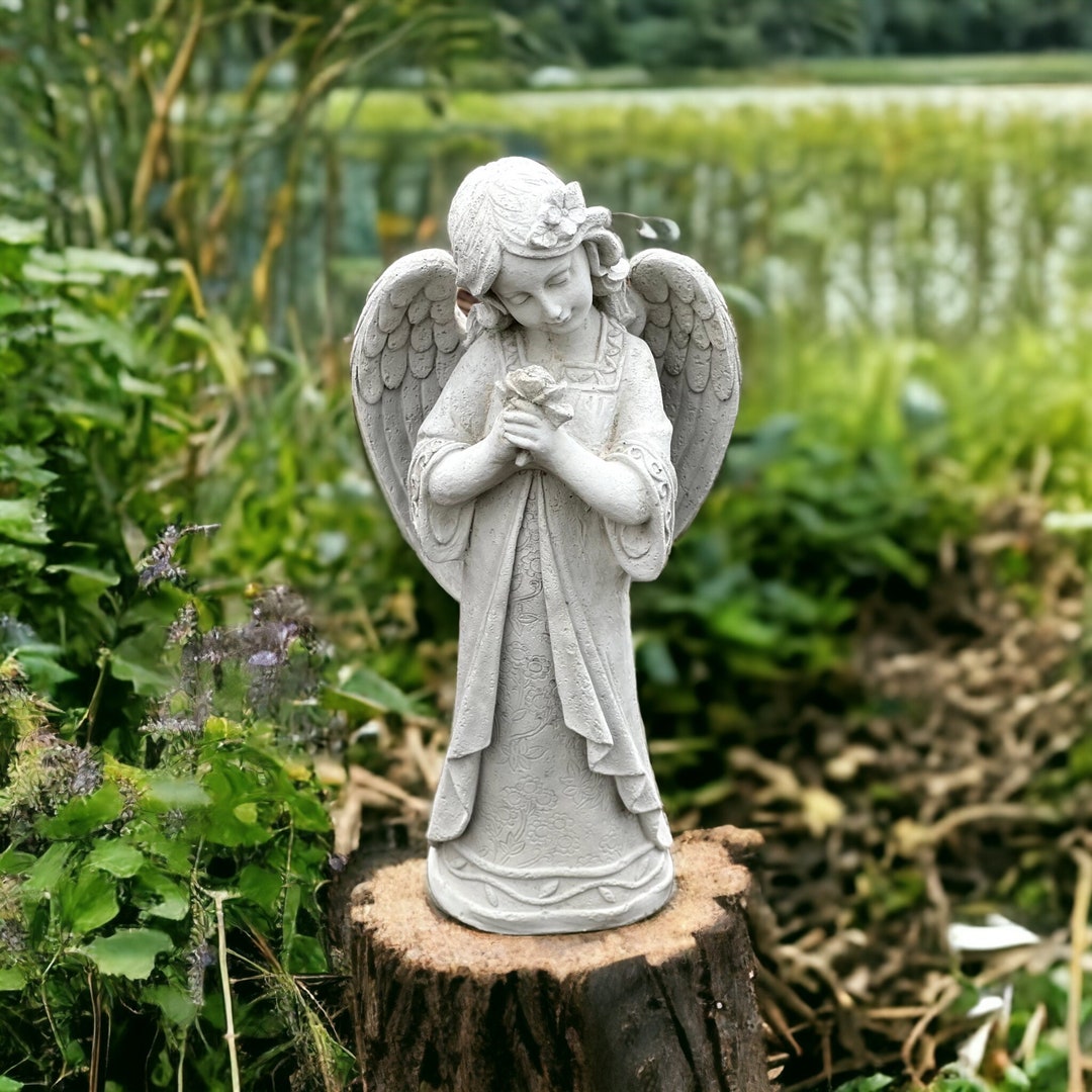 Concrete Angel With Flowers Statuary Detailed Angel Figure Realistic ...