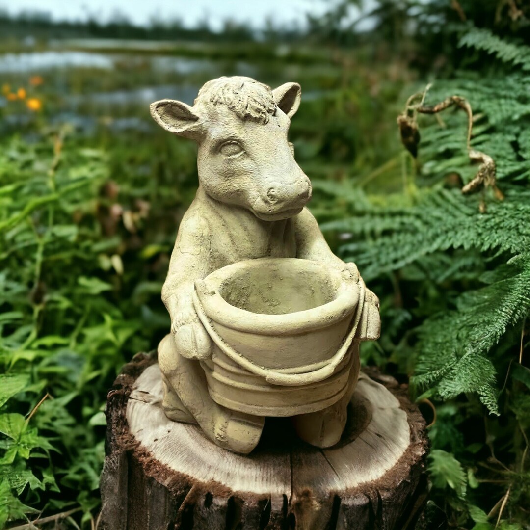 Sitting Cow Pail Planter Statue Calf Flowers Planter Figurine Garden ...