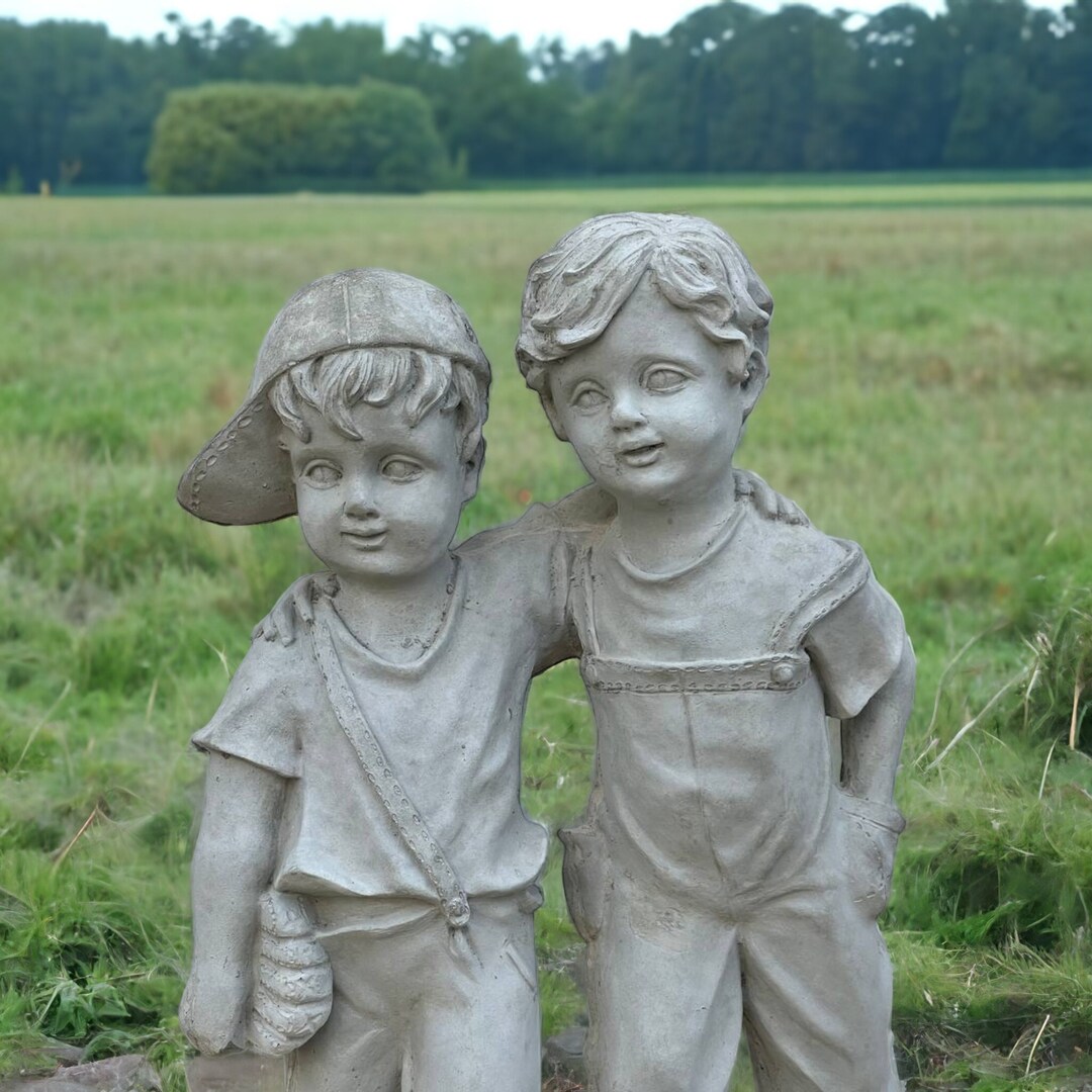 Two Boys With Baseball Sculpture Garden Kids Outdoor Statue Stone ...
