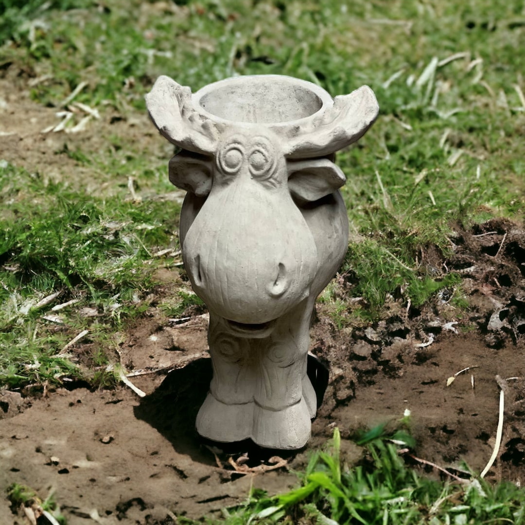 Moose Stone Figure Concrete Flowers Planter Figurine for Yard Handmade ...