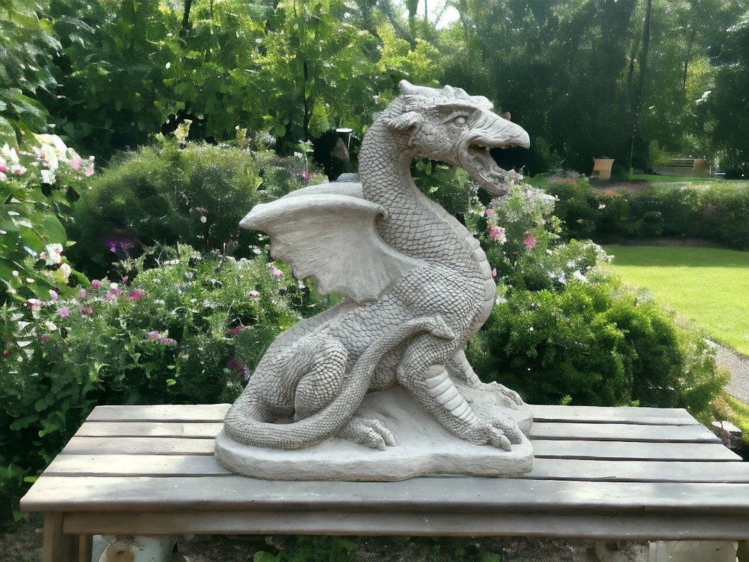 Dragon Detailed Statue Large Sitting Dragon Figure Zen Garden Sculpture ...
