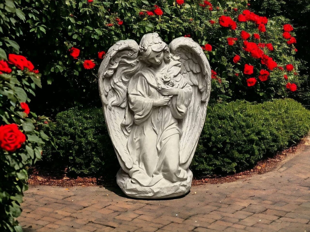 Handmade Angel With Roses Sculpture Indoor Religious Statue Detailed ...