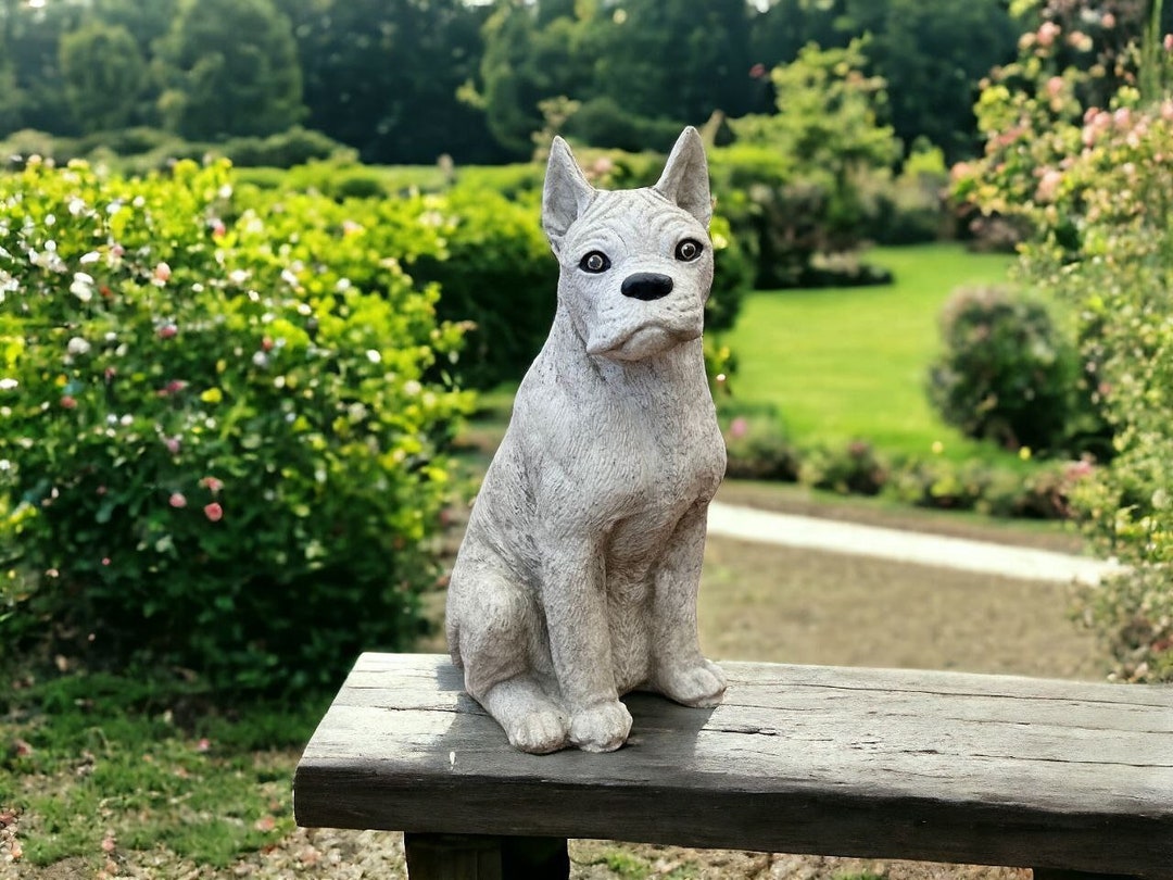 Stone Boxer Dog Sculpture Sitting Boxer Puppy Figurine Outdoor Dog ...