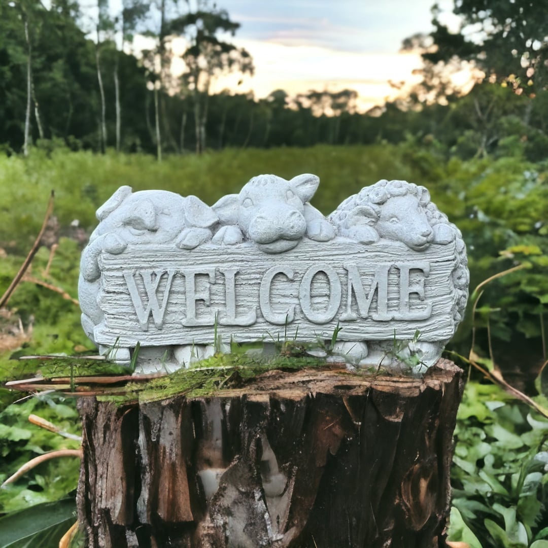 Concrete Three Animals Statue Farm Animals Holding Welcome - Etsy
