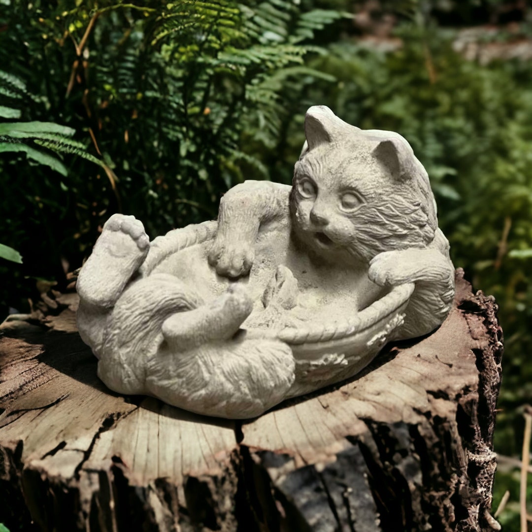 Detailed Kitty Figurine Lying Cat Bowl Statue Outdoor Cat Dish Figure ...