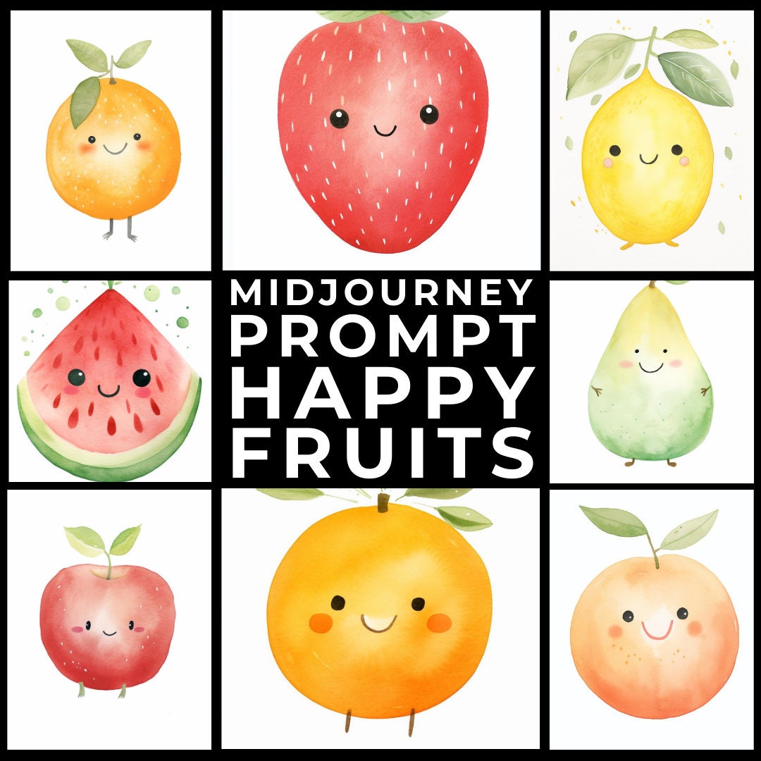 Midjourney Prompt+images: Happy Watercolor Fruits, Custom Watercolor ...