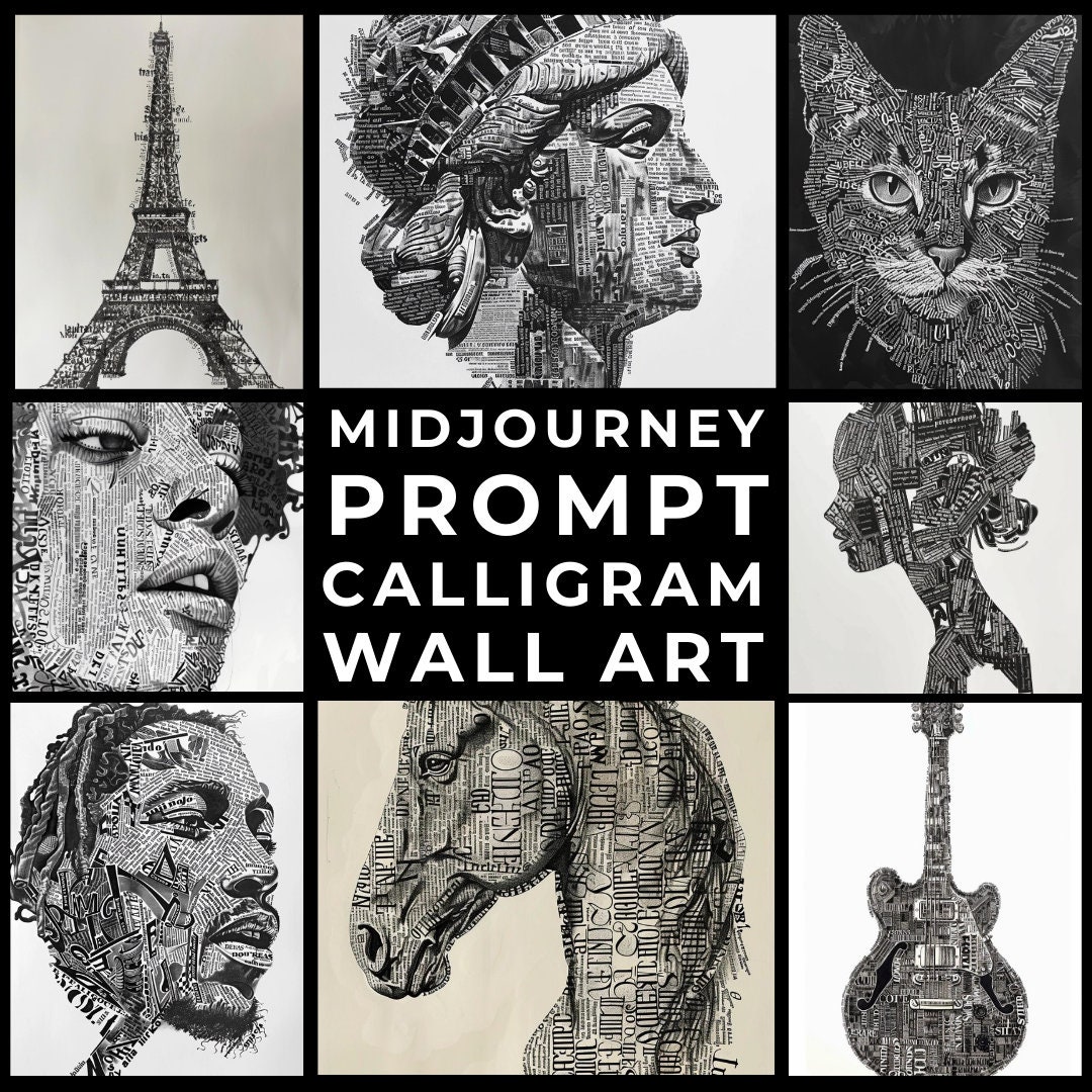 Midjourney Prompt+images: Calligram Wall Art, Word Art Portrait, Custom Wall Art, Home Modern ...