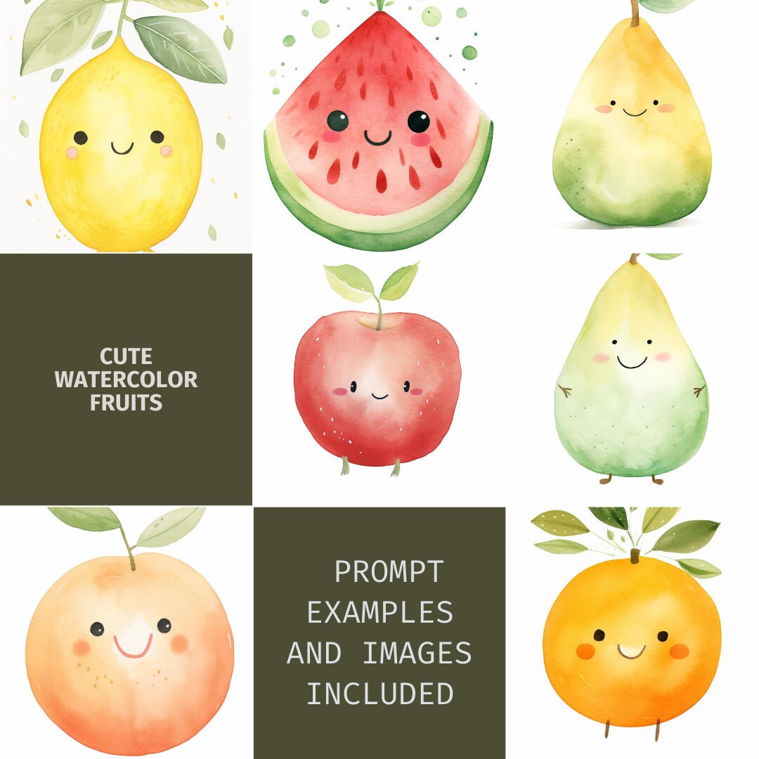 Midjourney Promptimages: Happy Watercolor Fruits Custom - Etsy