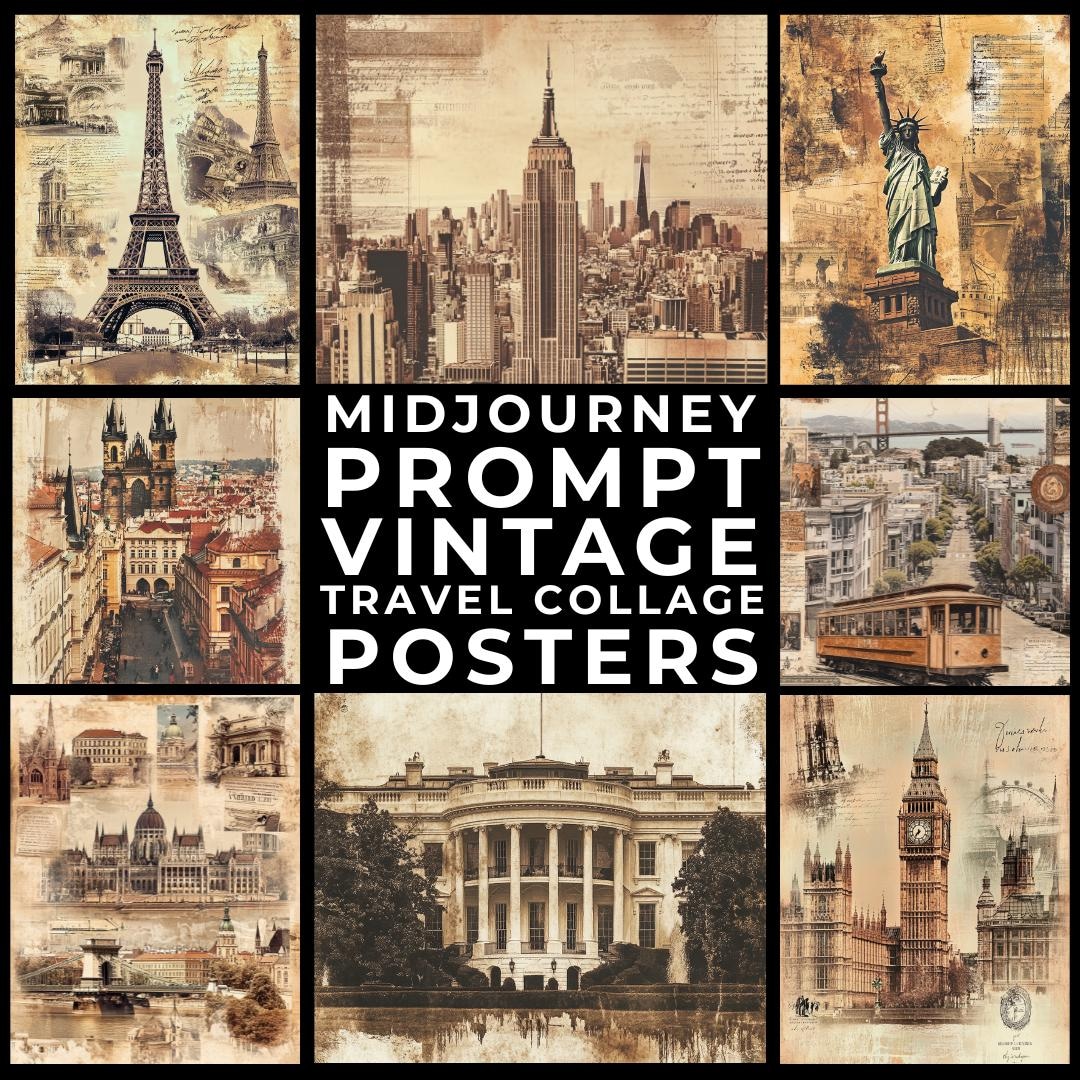 Midjourney Prompts+images: Vintage Travel Collage Posters, Nostalgic ...