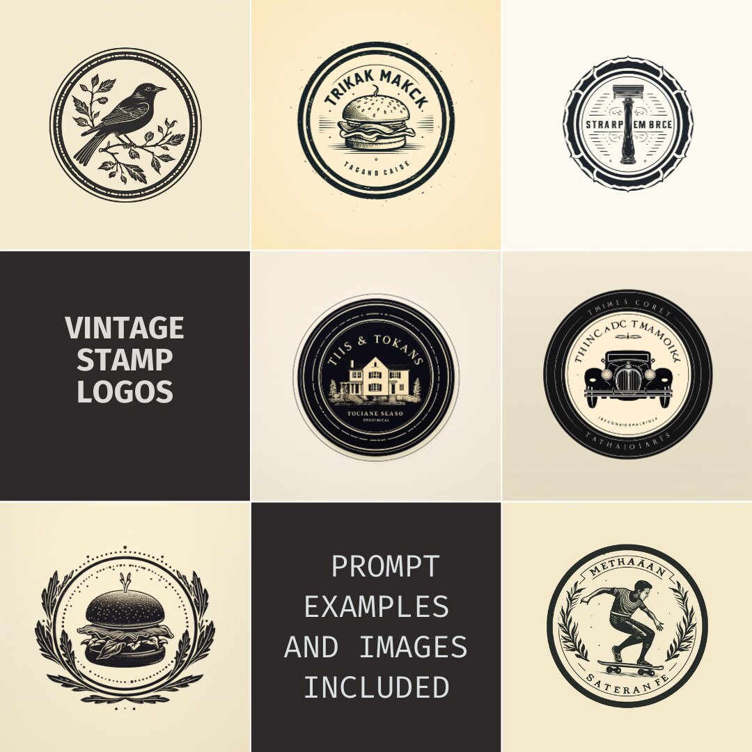 Midjourney Prompt: Vintage Stamp Logos, Customizable Digital Artwork ...