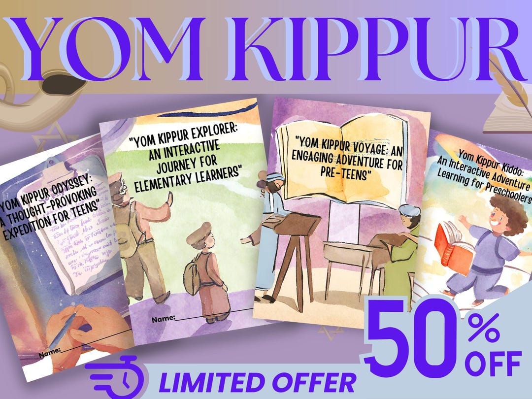 YOM KIPPUR Workbook Bundle for Pre-school, Middle School and High ...