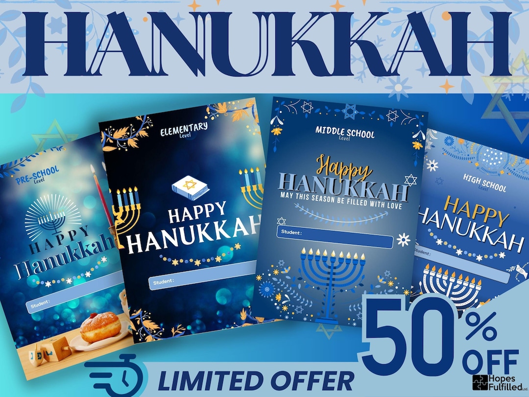 HANUKKAH Workbook Bundle for Pre-school, Elementary, Middle School ...