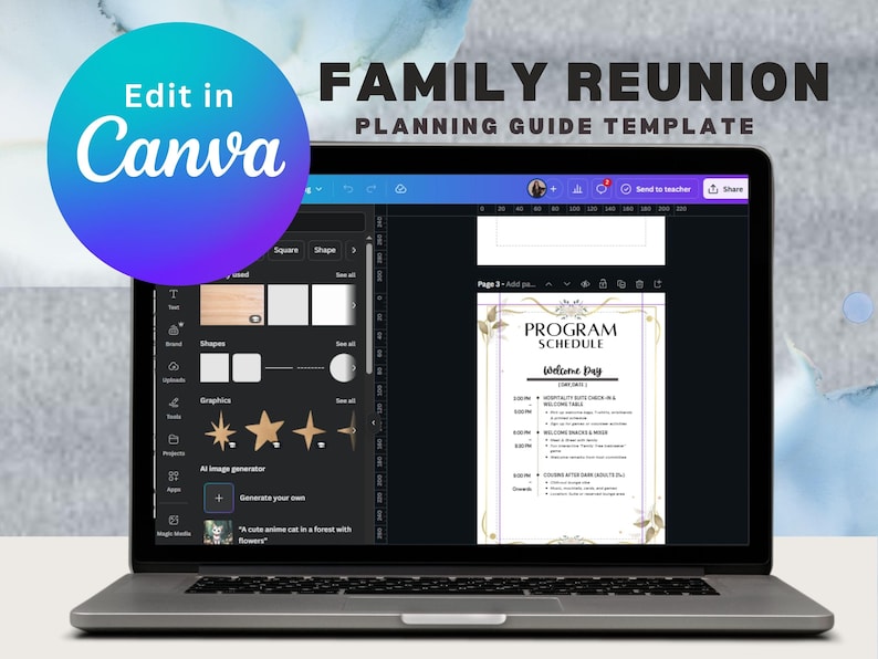 Editable Family Reunion Program Template: Keepsake Booklet (digital ...