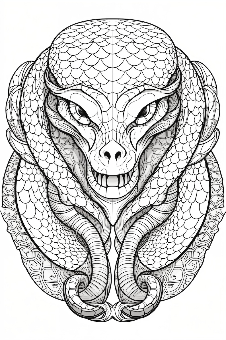 40 Printable SNAKES MONSTERS MANDALAS Adult Colouring Pages Snakes ...