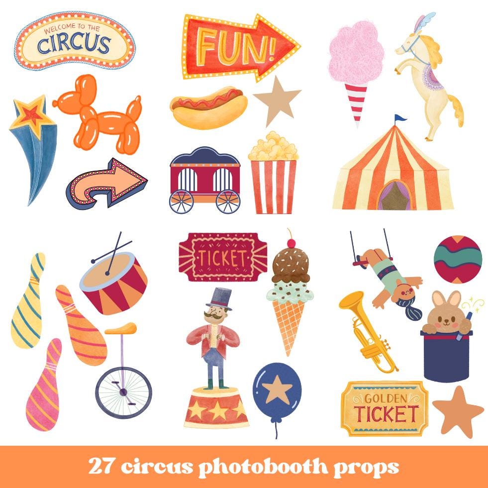 27 Circus Party Printable Props – Fun Photo Booth Props & Cake Topper ...