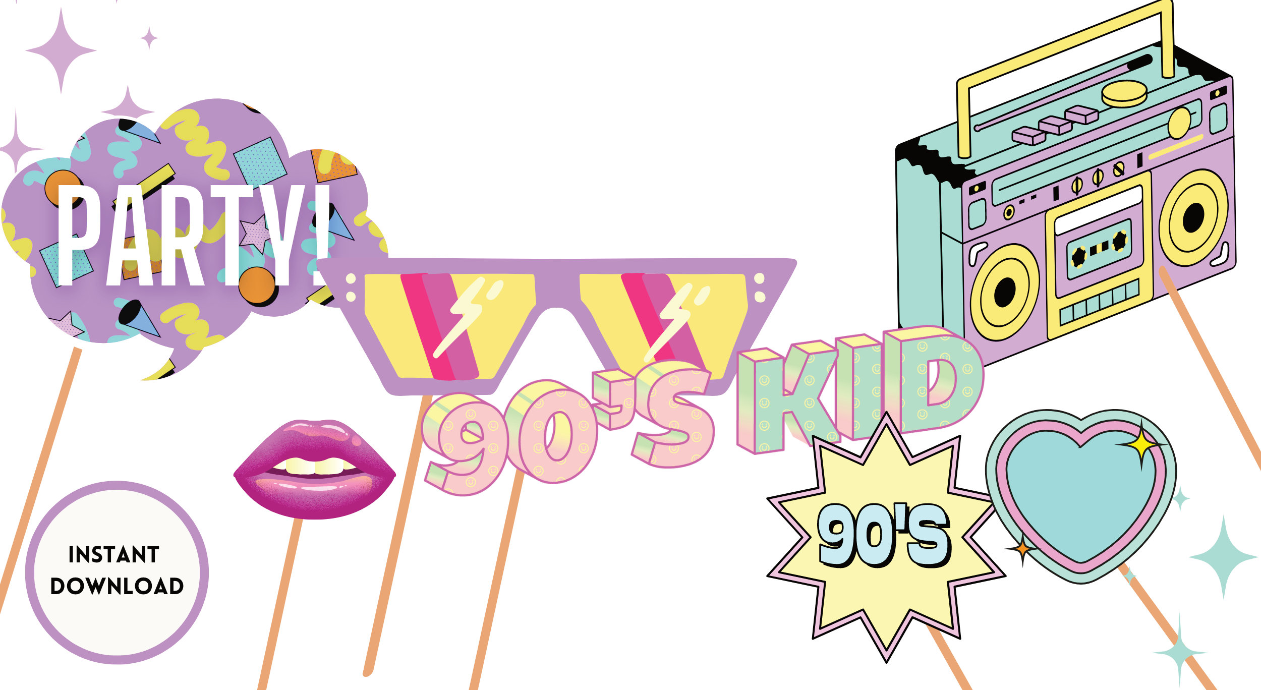 30 "back to the 90's" Photobooth Props, Printable Photobooth Props ...