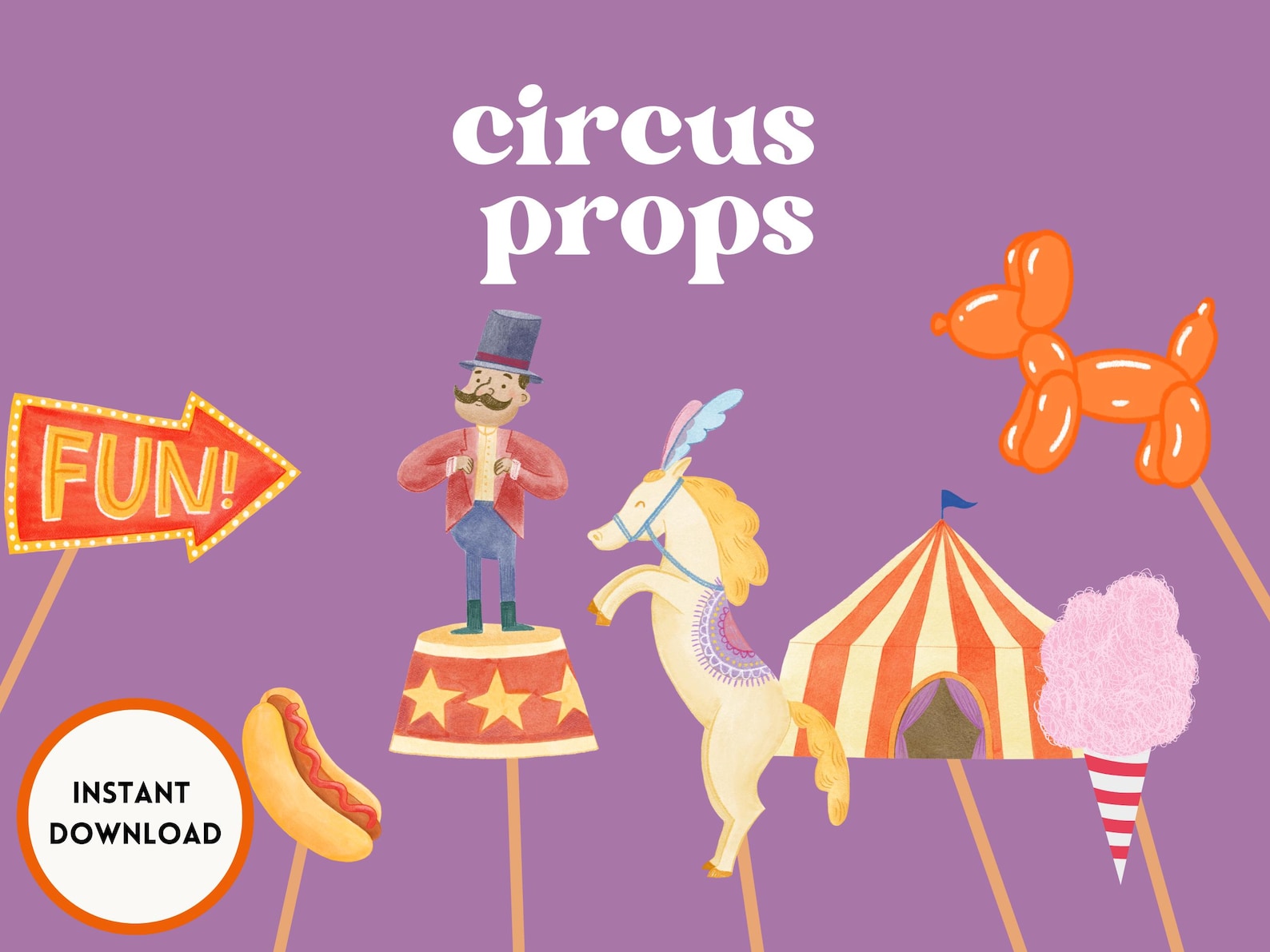 Circus Party Printable Props – Fun Photo Booth Props & Cake Topper, DIY ...