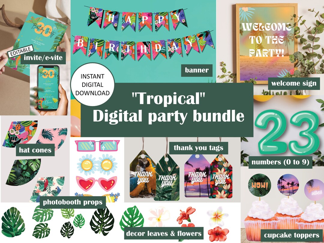 Tropical Birthday Party Bundle, Printable Birthday Pack, Printable ...