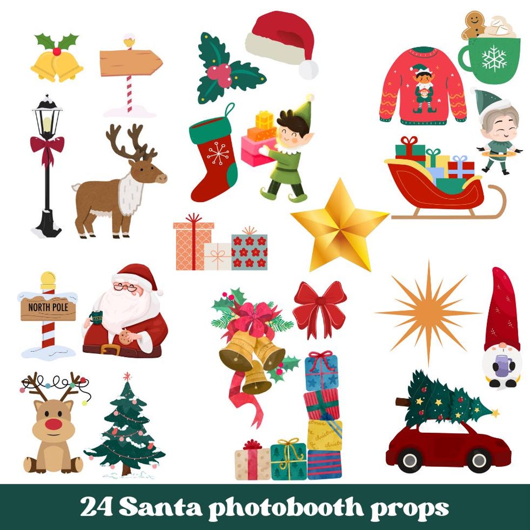 24 Santa Christmas Props, Printable Photobooth Props, Party Props, Cake ...