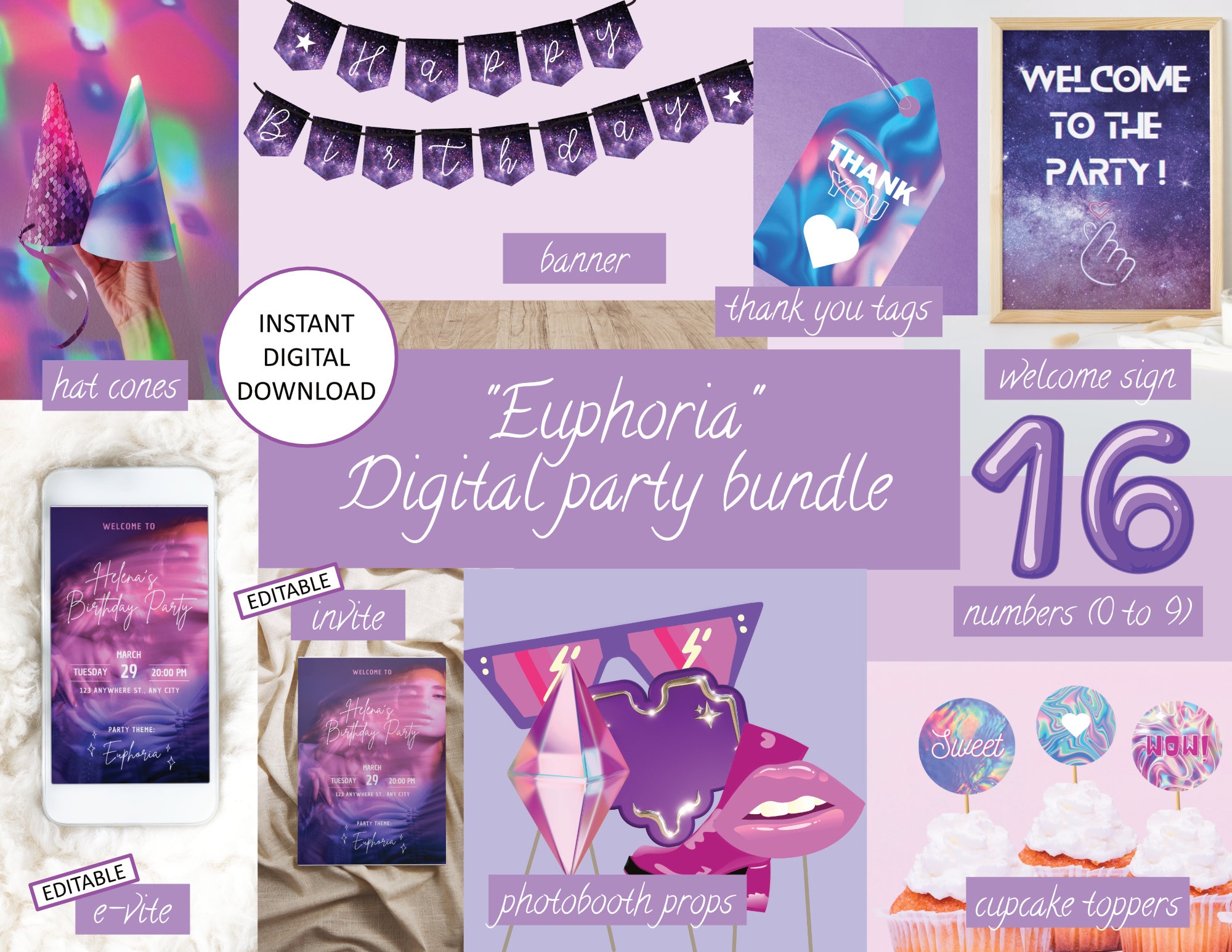Euphoria Birthday Party Bundle, Printable Birthday Pack, Printable ...