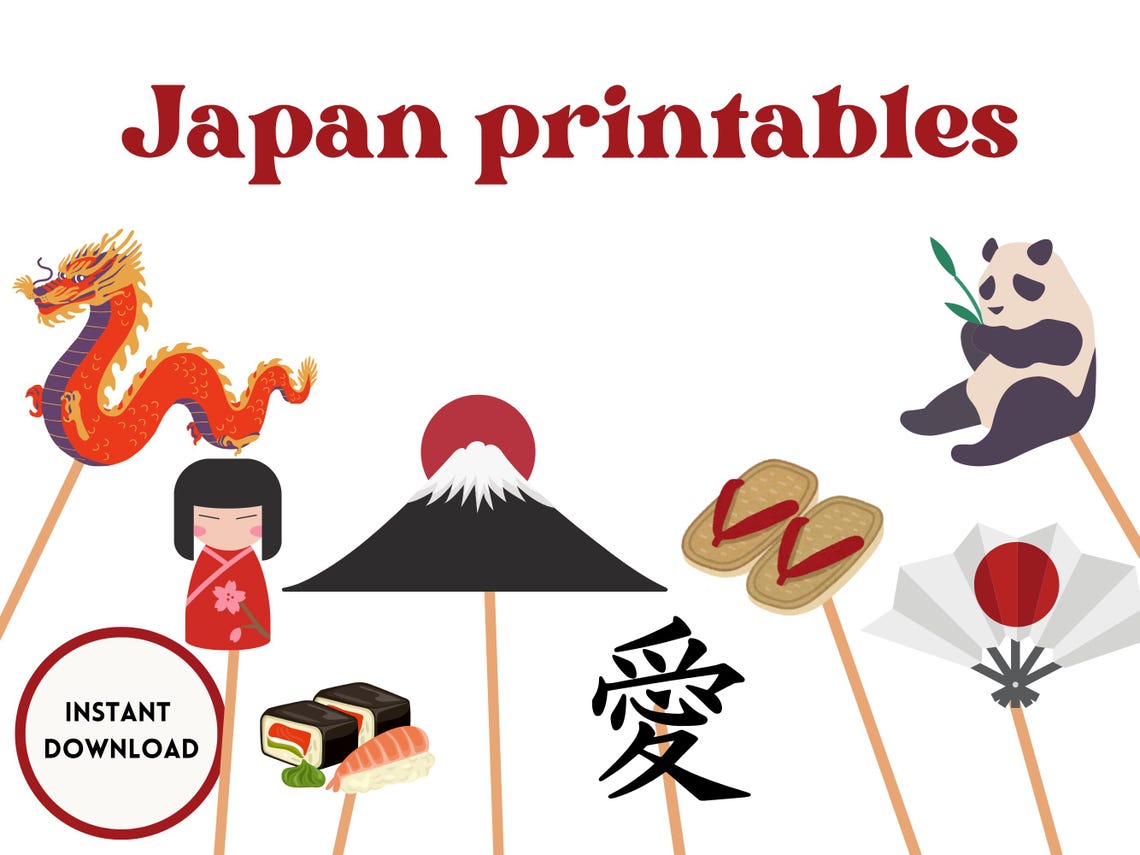 Japan Culture Decoration Printable Photobooth Props Cake Topper ...
