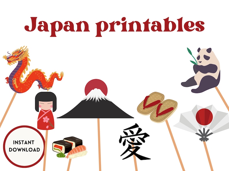 Japan Culture Decoration Printable Photobooth Props Cake Topper ...