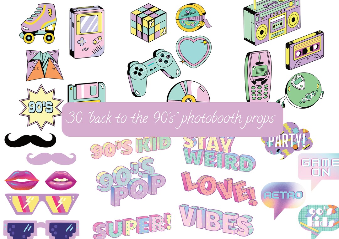 30 back to the 90's Photobooth Props, Printable Photobooth Props, Party ...