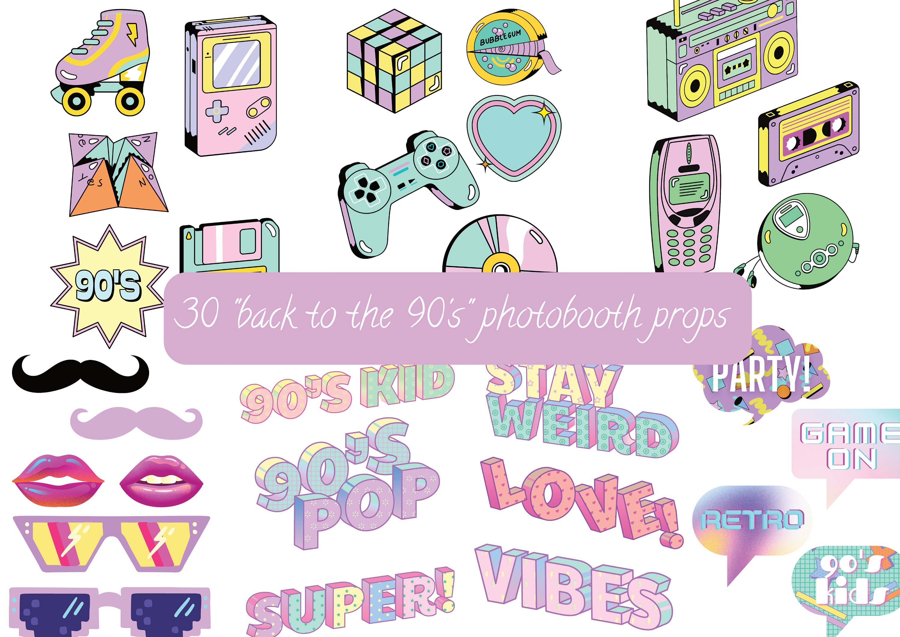 30 back to the 90's Photobooth Props, Printable Photobooth Props, Party ...