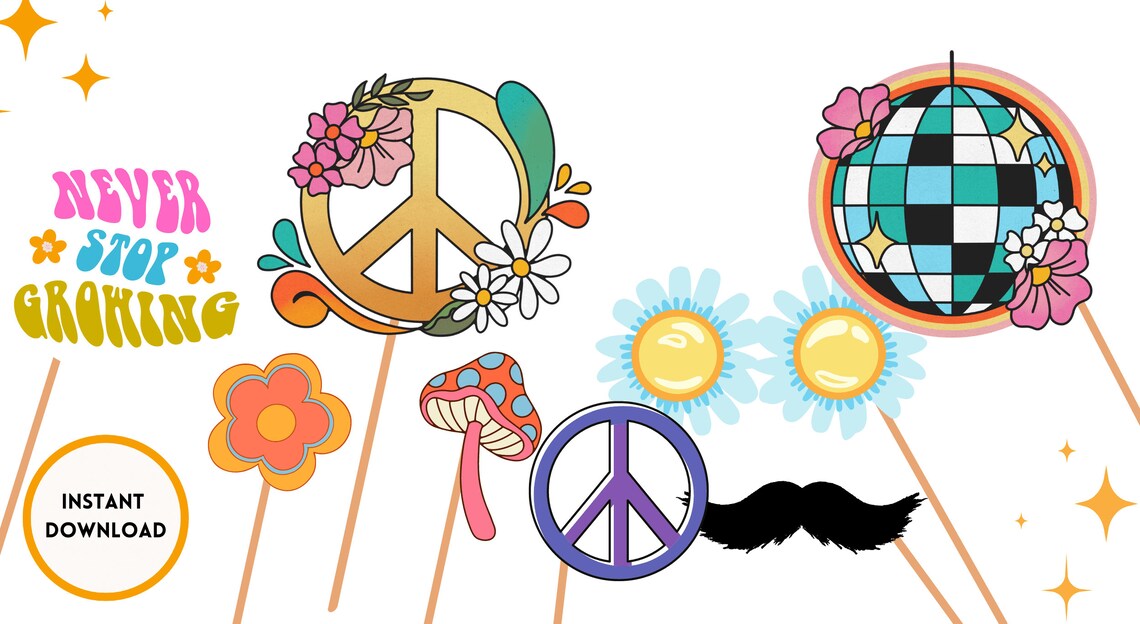 Hippie Photobooth Props, Printable Photobooth Props, Groovy Party Props ...
